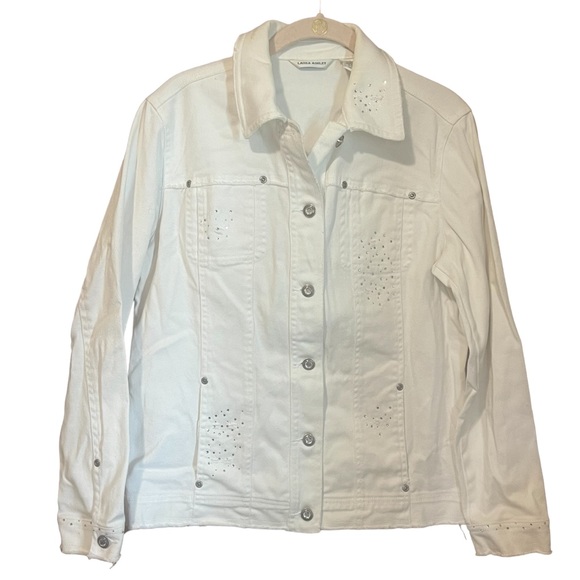Laura Ashley | Jackets & Coats | Laura Ashley White Jean Jacket ...
